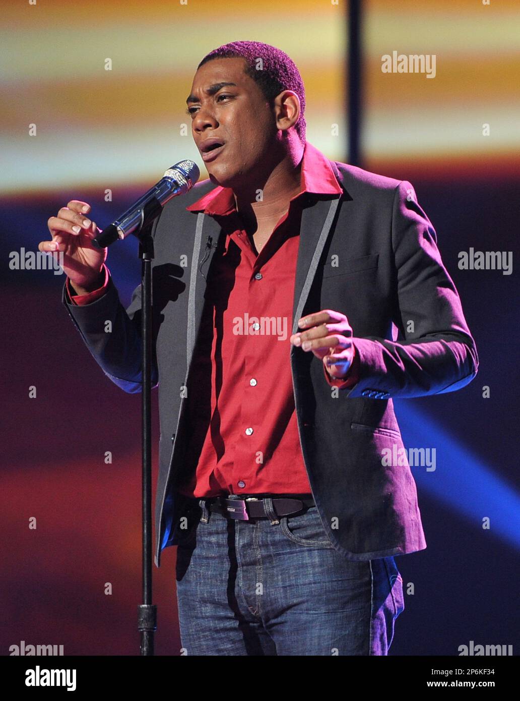 HOLLYWOOD, CA - FEBRUARY 28: Top 12 contestant Joshua Ledet performs on ...