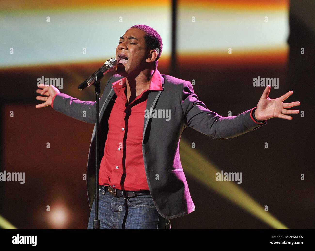 HOLLYWOOD, CA - FEBRUARY 28: Top 12 contestant Joshua Ledet performs on ...