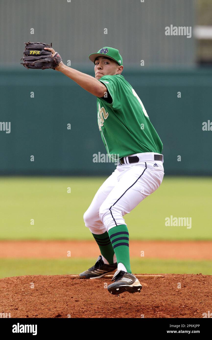 Notre Dame Fighting Irish pitcher Christian Torres #17 delivers a pitch ...