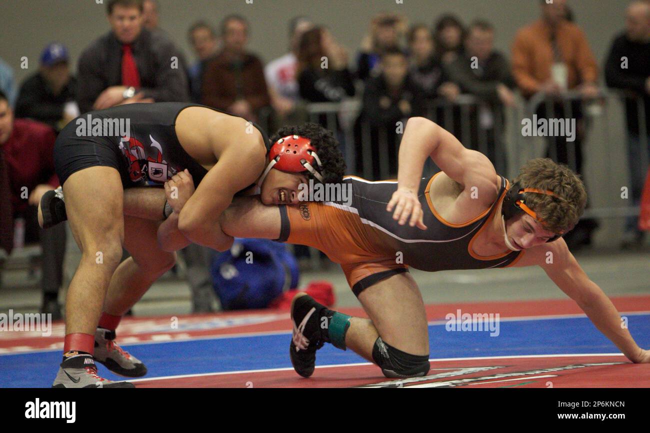 Josh Reyes Of David Douglas On Left Defeats Brody Faas Of Roseburg To Take First Place In The