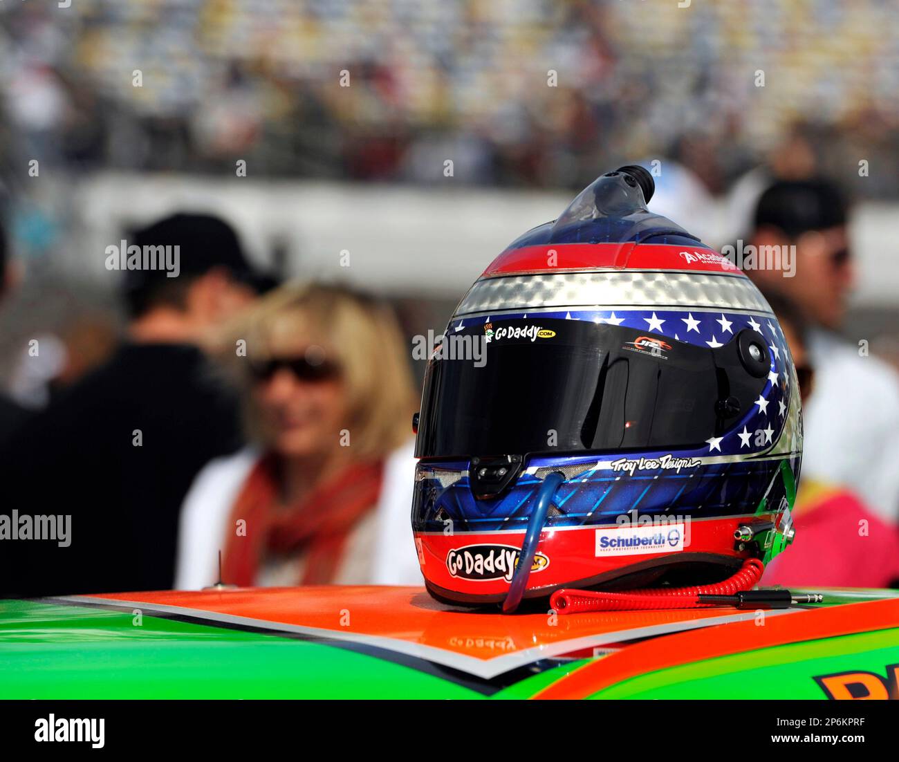 Daytona Beach, FL - Feb 25, 2012: The GoDaddy car sits on pit road ...