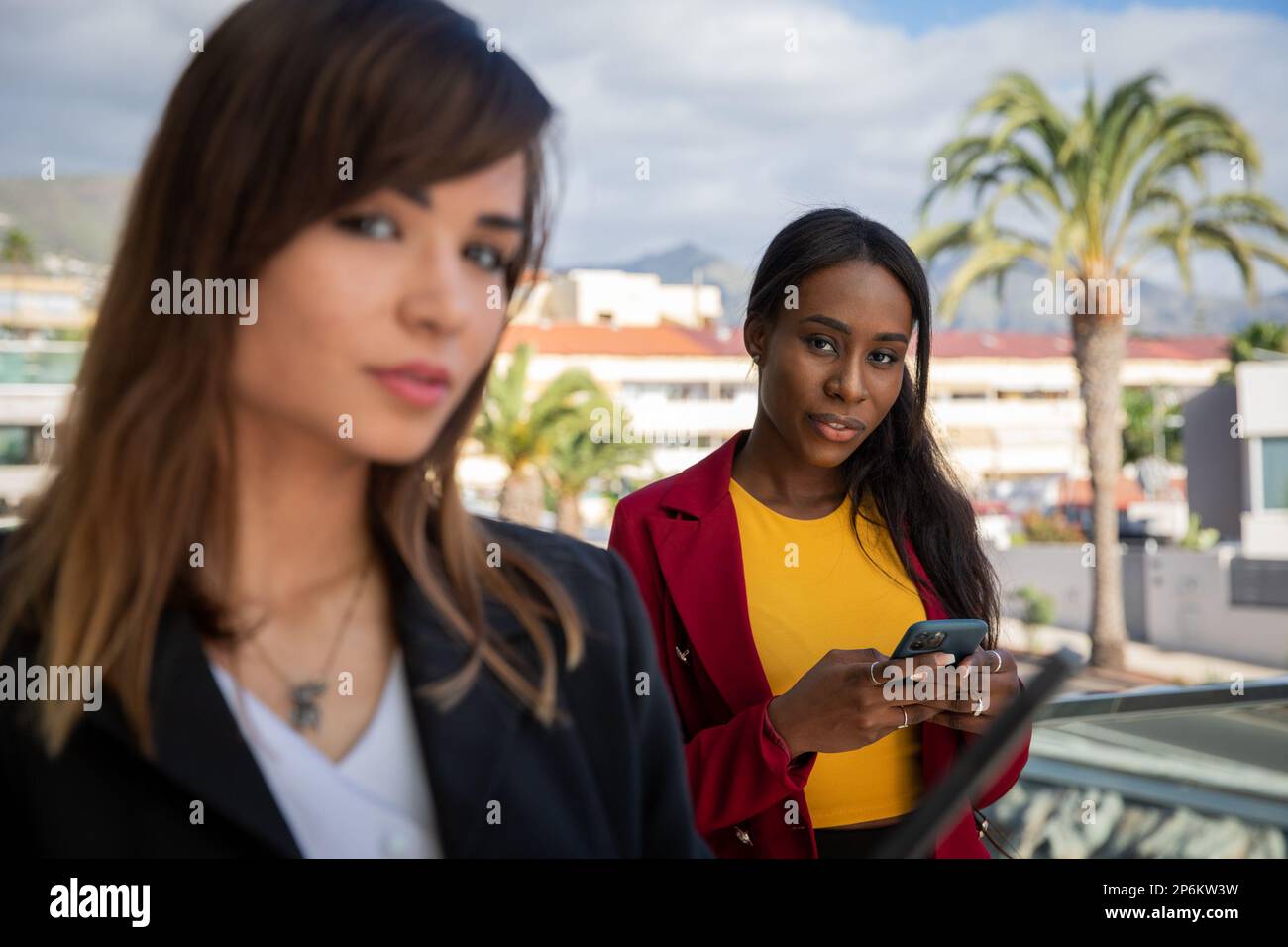 Portrait of a black businesswoman with her white colleague by her side ...