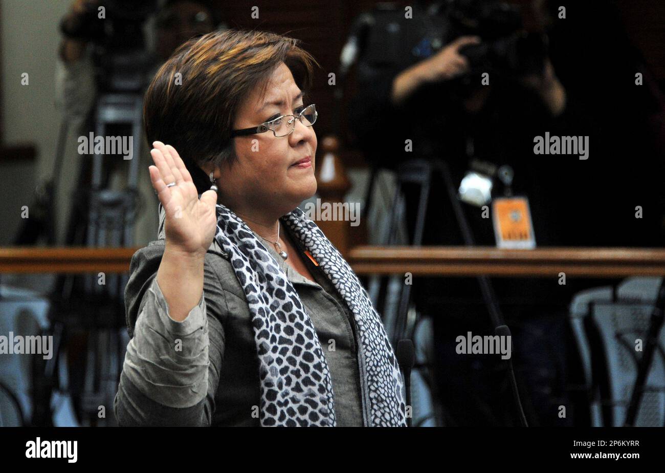Philippine Department of Justice (DOJ) Secretary Leila De Lima takes an ...