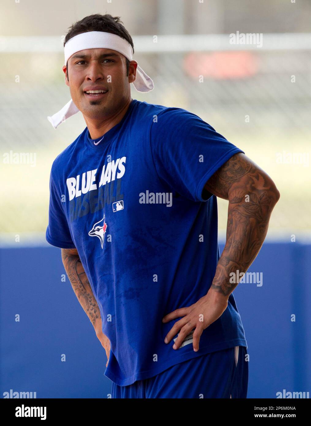 Toronto Blue Jays pitcher Sergio Santos takes a breather outside the ...