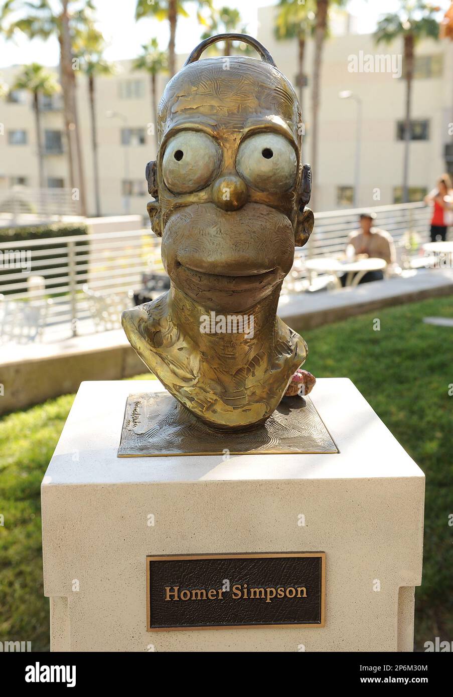 LOS ANGELES, CA - FEBRUARY 16: A bronze bust of Homer Simpson along ...