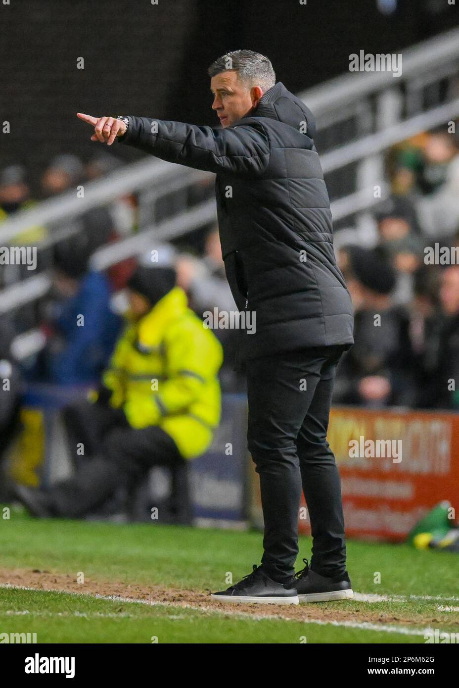 Plymouth Argyle Manager Steven Schumacher gestures, shouts, pointing ...