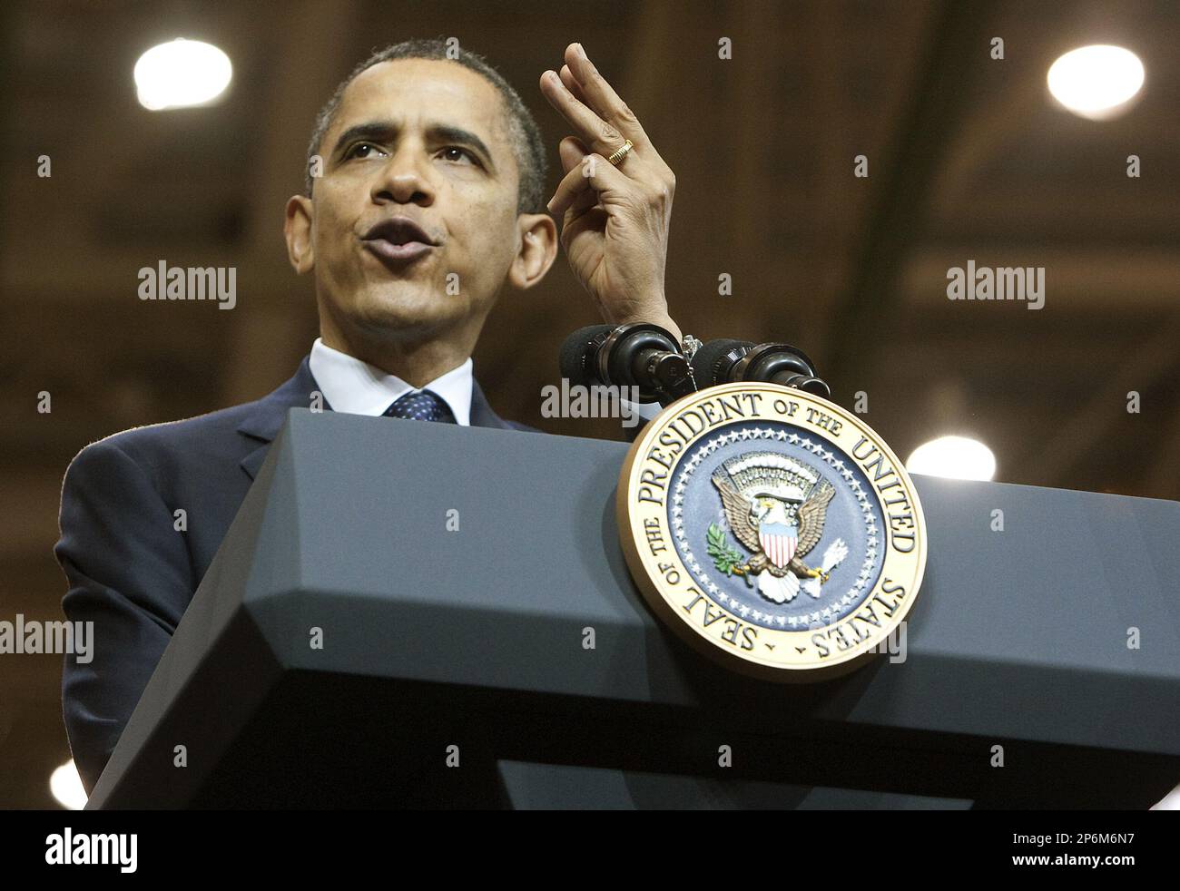 President Barack Obama speaks to Boeing employees and guests during his ...