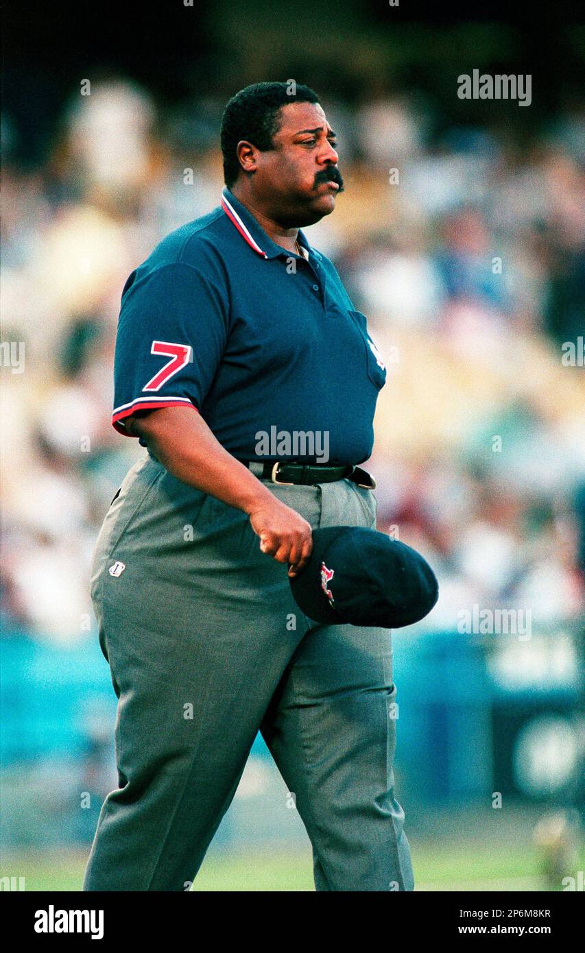 Umpire Eric Gregg during a game at Dodger Stadium in Los Angeles ...