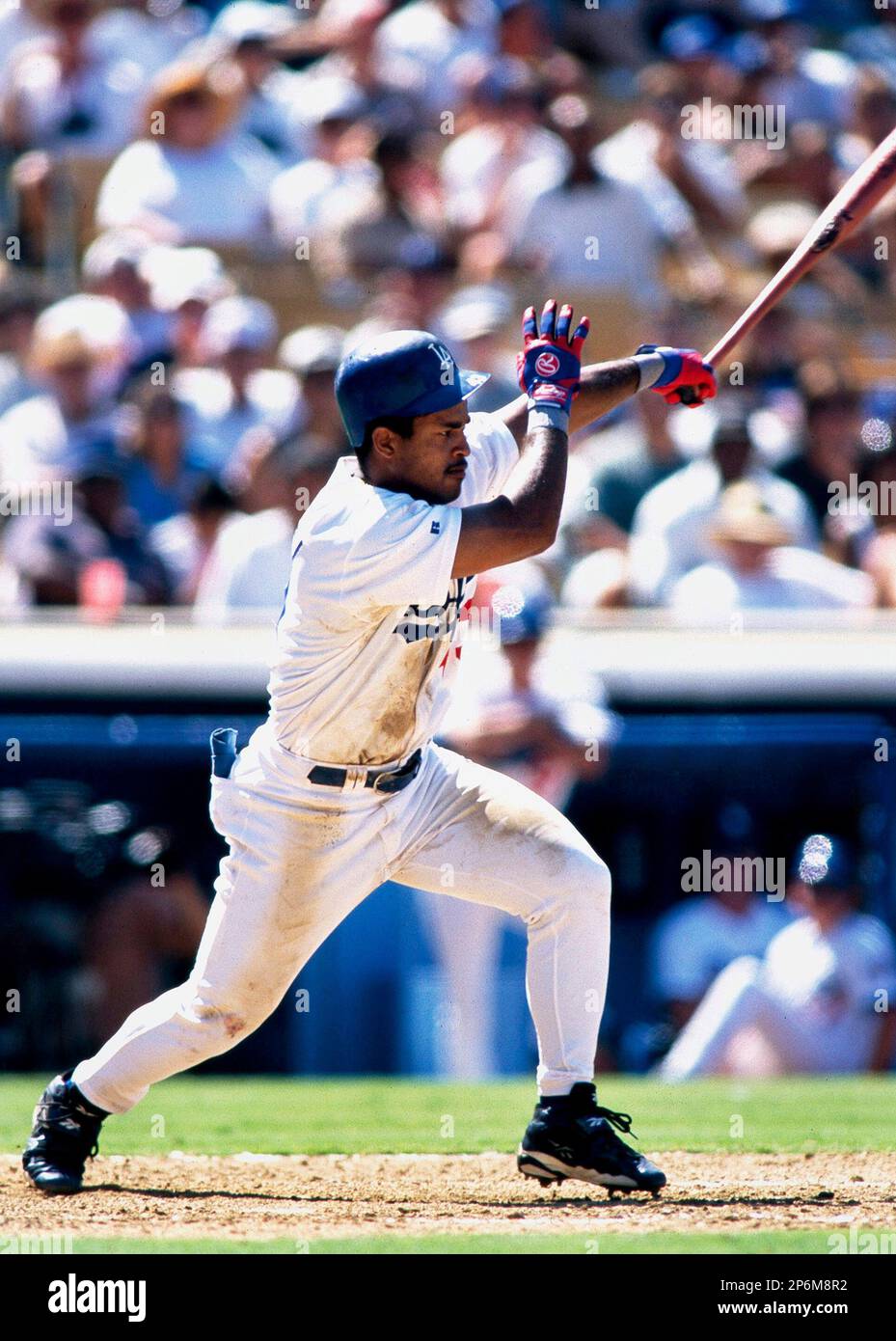 Raul Mondesi of the Los Angeles Dodgers during a game at Dodger Stadium ...