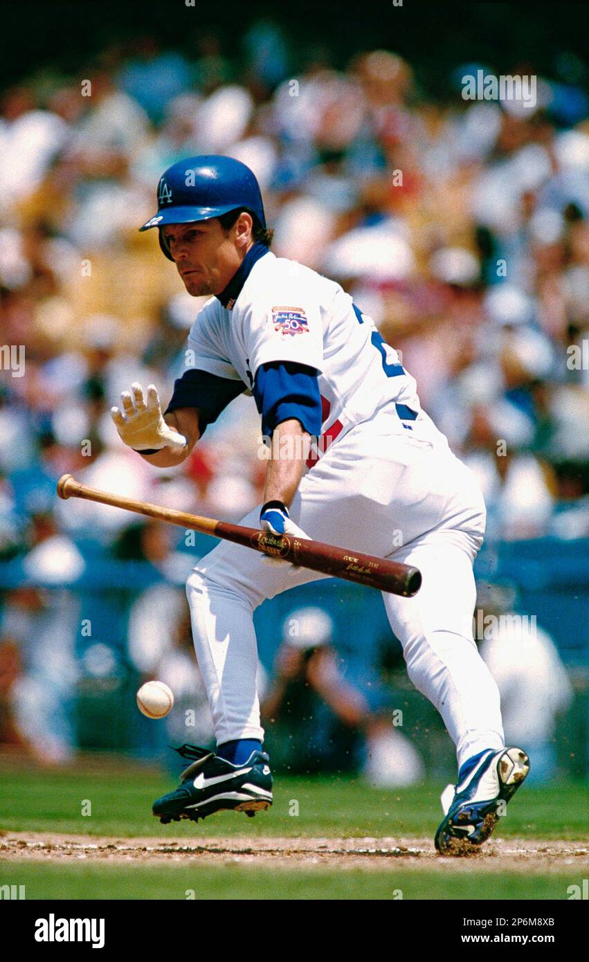 Brett Butler of the Los Angeles Dodgers during a game at Dodger Stadium ...