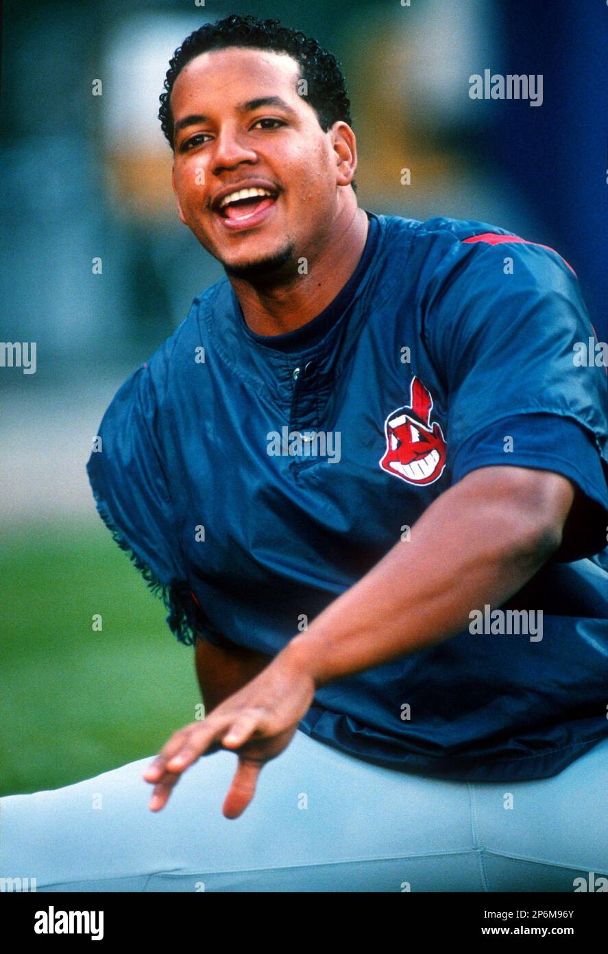 Manny Ramirez of the Cleveland Indians during a game at Anaheim Stadium ...