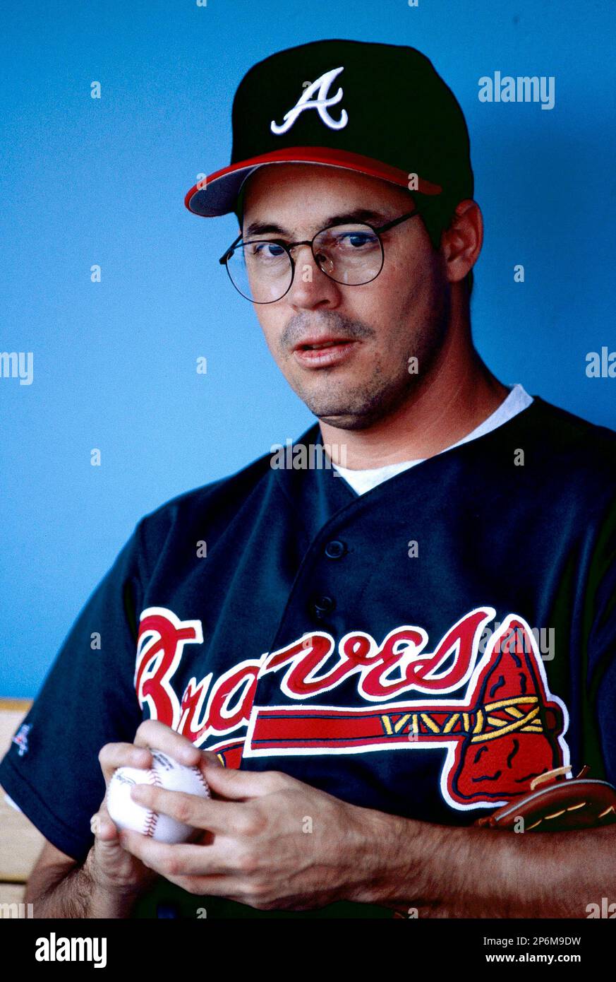 Greg Maddux of the Atlanta Braves during a game at Dodger Stadium in ...
