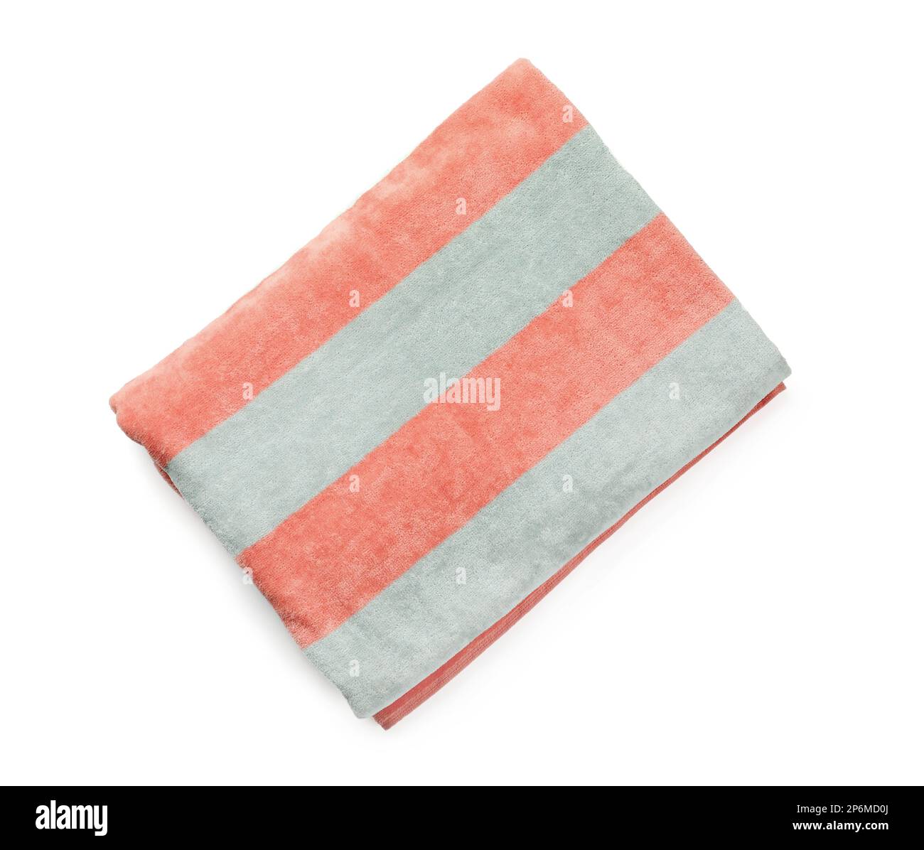 Folded striped beach towel isolated on white, top view Stock Photo - Alamy