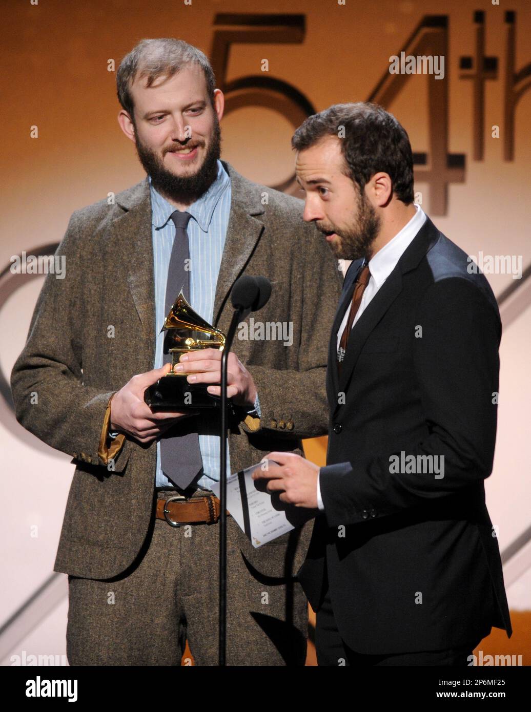 LOS ANGELES, CA - FEBRUARY 12: Justin Vernon of Bon Iver accepts the ...