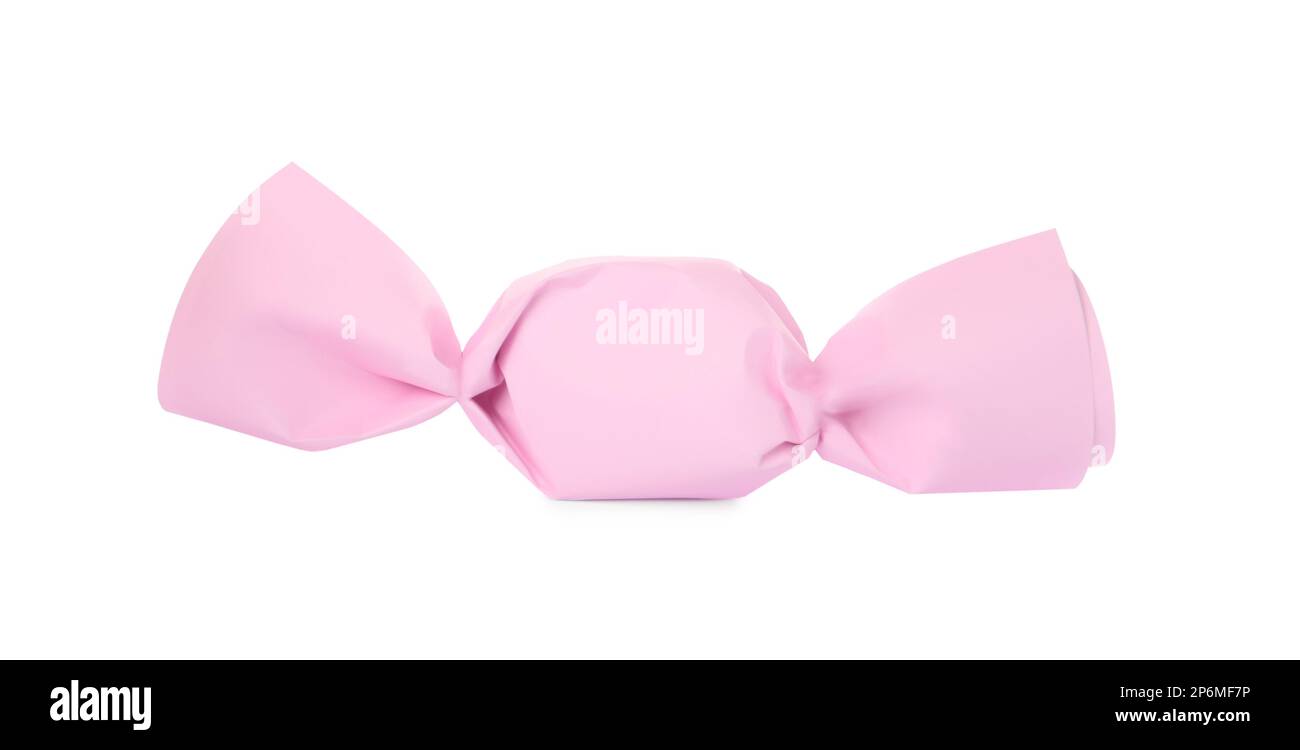 Delicious candy in light pink wrapper isolated on white Stock Photo - Alamy