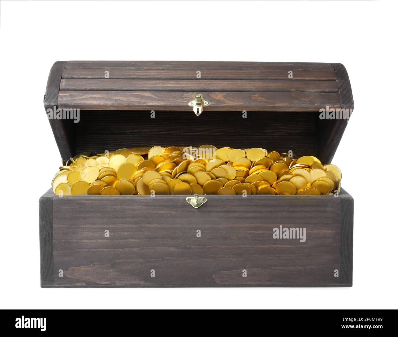 Open treasure chest with gold coins isolated on white Stock Photo - Alamy