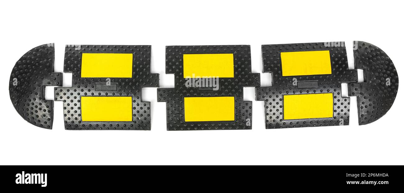 Parts of speed bump isolated on white, top view Stock Photo - Alamy
