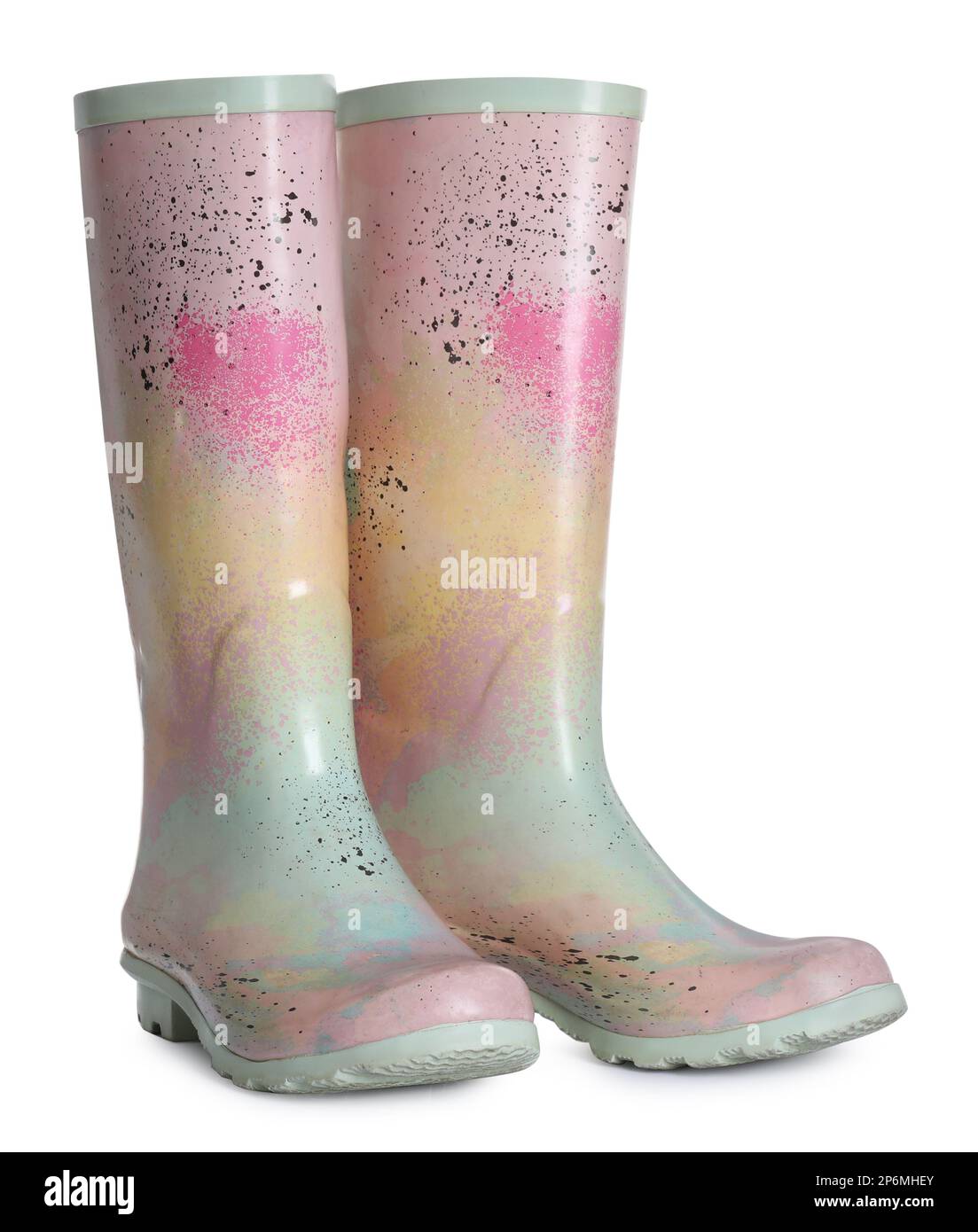 Modern colorful rubber boots isolated on white Stock Photo - Alamy