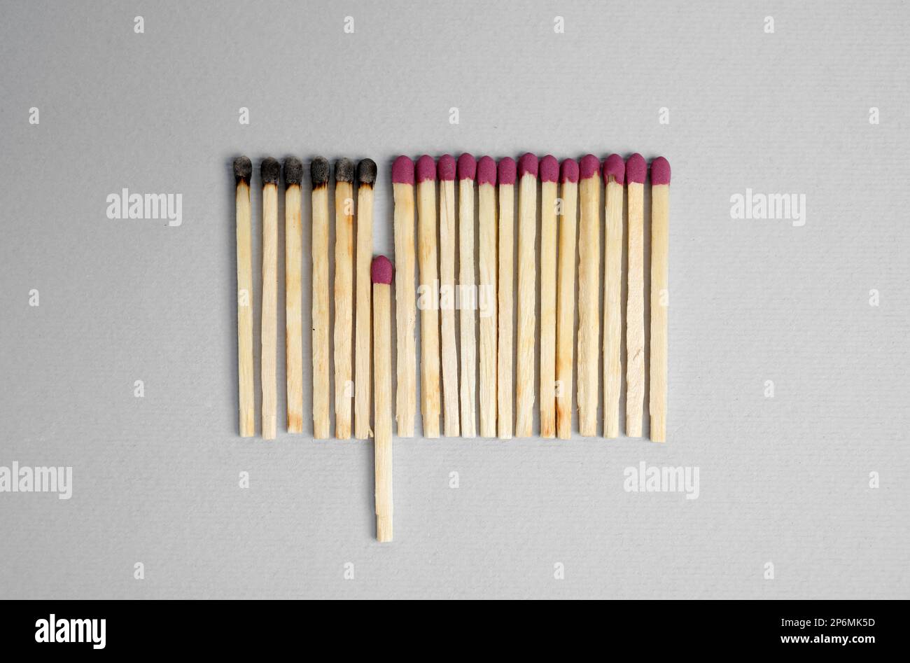 Flat lay composition with burnt and whole matches on light background ...