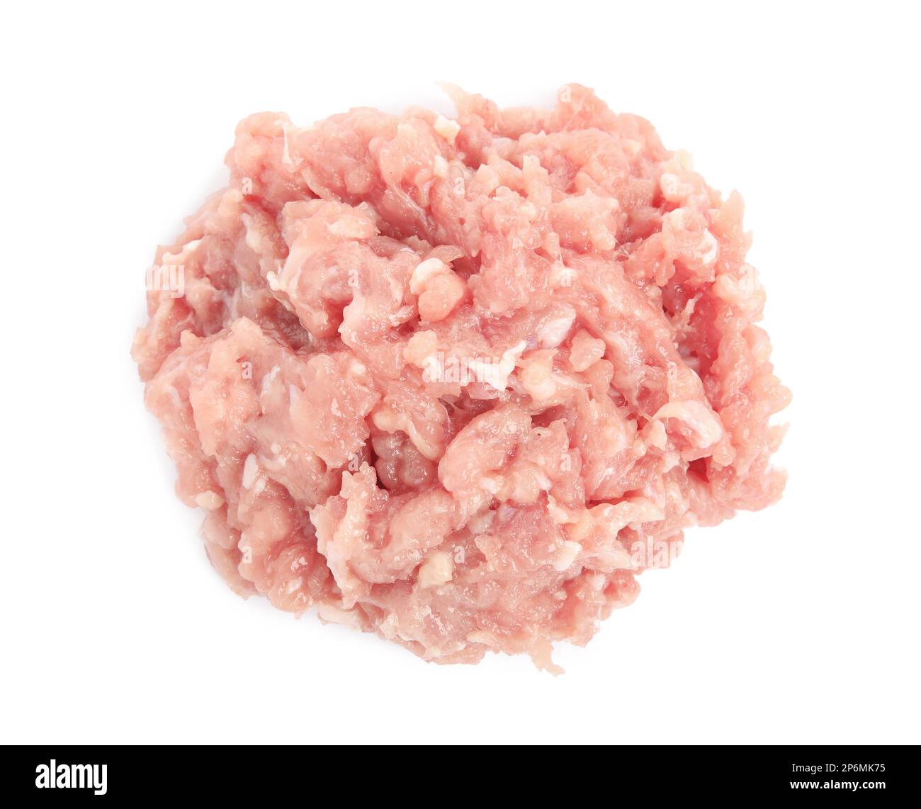 Pile of raw chicken minced meat on white background, top view Stock ...
