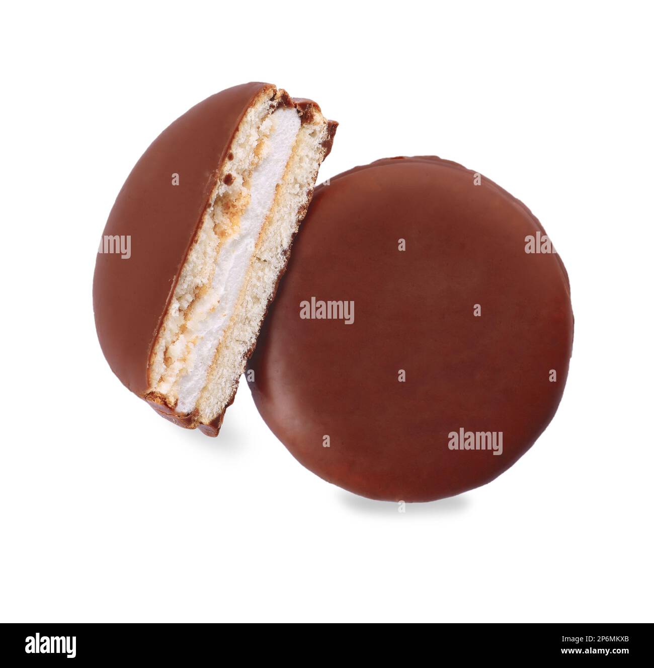Delicious choco pies on white background, top view Stock Photo - Alamy