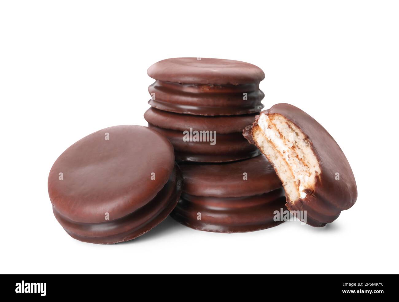 Delicious choco pies on white background. Classic snack cakes Stock ...