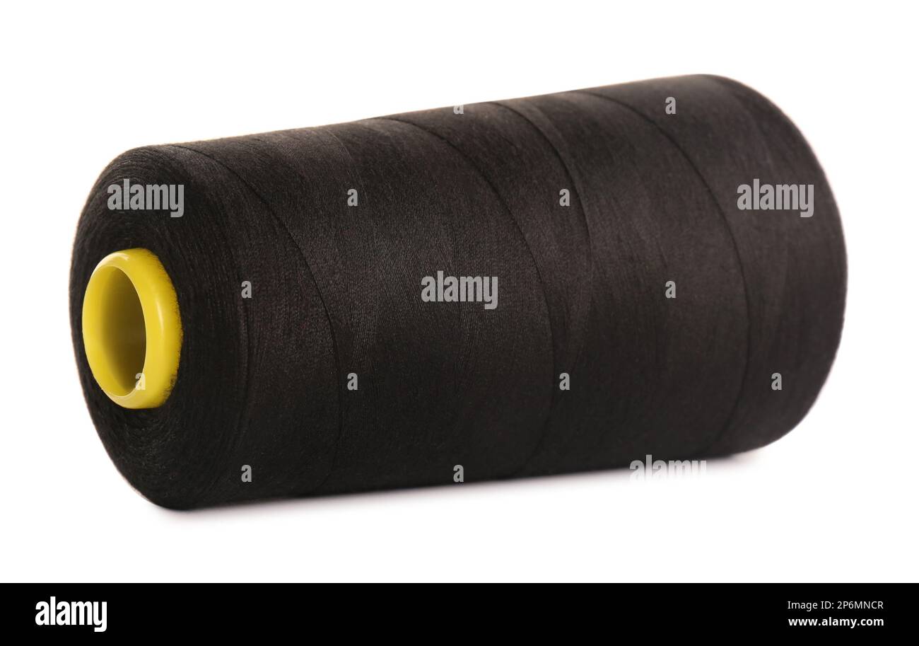 Spool of black sewing thread isolated on white Stock Photo - Alamy