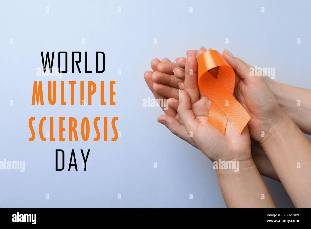 Multiple Sclerosis Awareness Day. People with orange ribbon on light ...