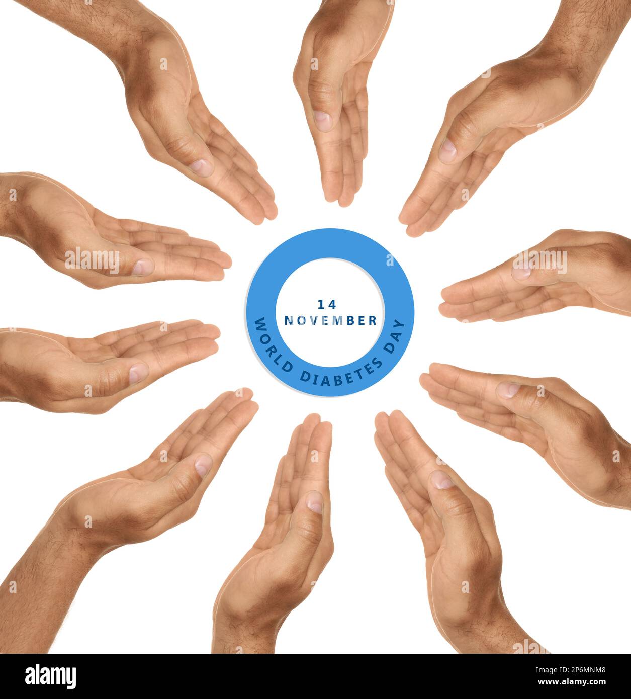 Blue circle as World Diabetes Day symbol surrounded by men against ...