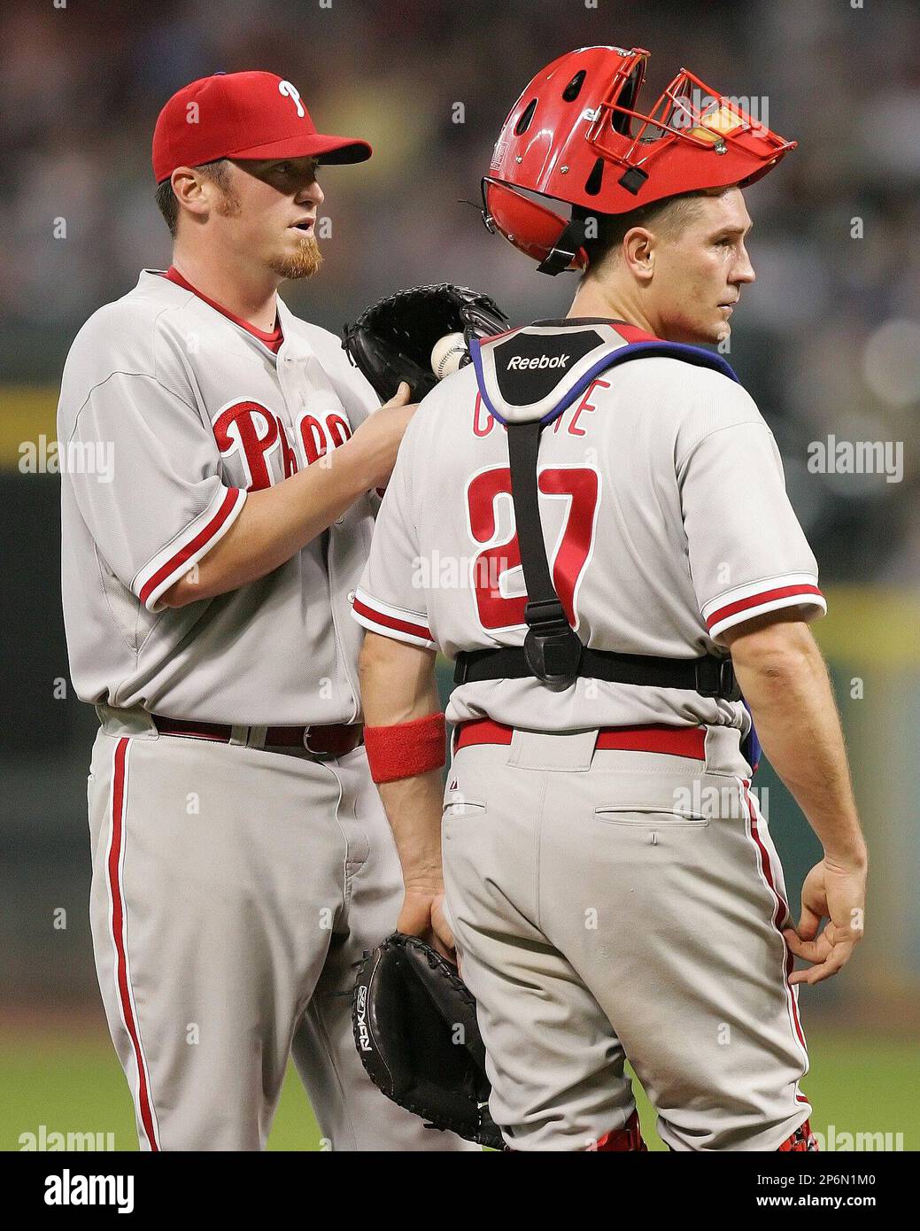 Phillies pitcher Brett Myers and catcher Chris Coste on Saturday May ...