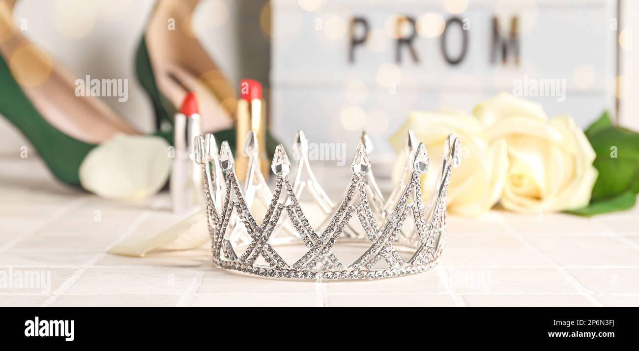 Beautiful tiara on light background. Prom concept Stock Photo - Alamy