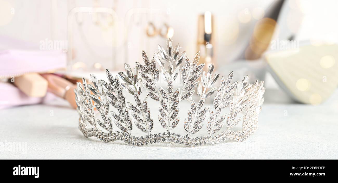 Beautiful tiara on light background. Prom concept Stock Photo - Alamy