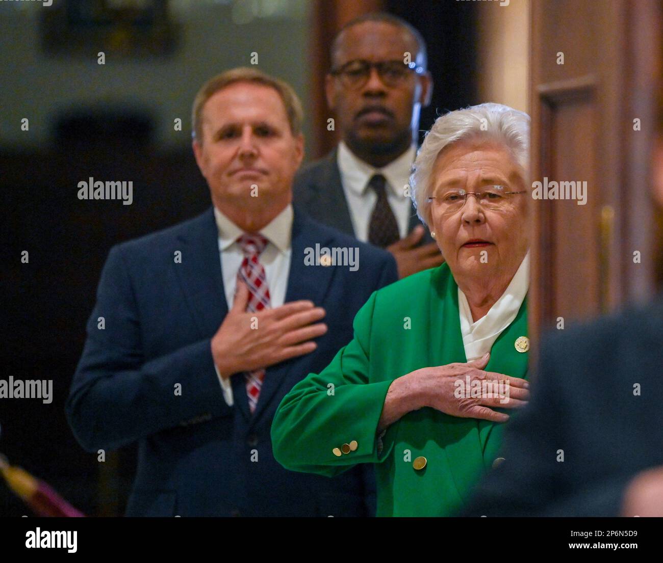 Alabama Gov. Kay Ivey recites the Pledge of Allegiance before ...