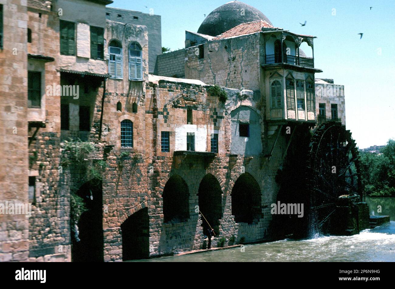 Houses in Hama with historic noria, destroyed in the Muslim Brotherhood ...
