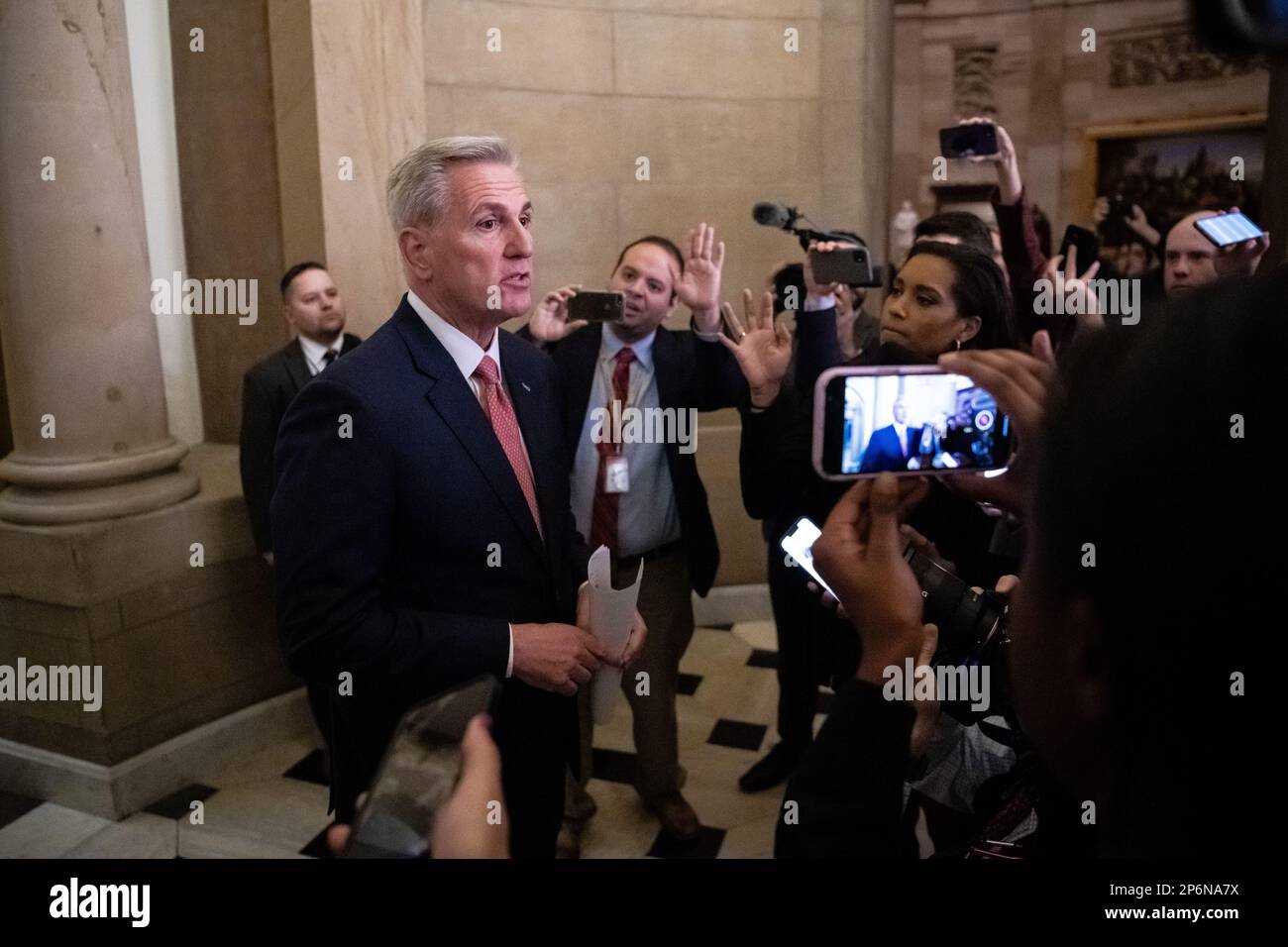 Speaker of the House Kevin McCarthy (R-CA) speaks to media outside his ...