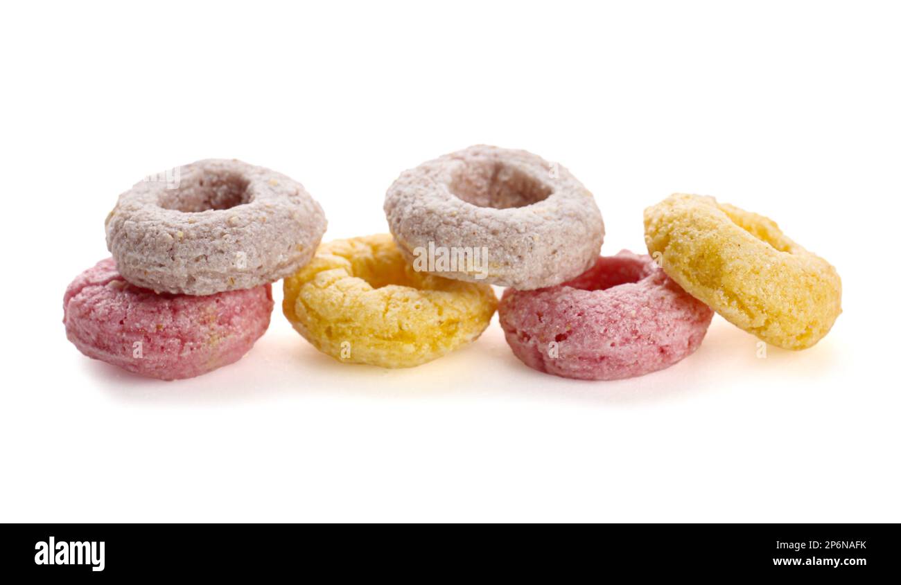Colorful cereal rings isolated on white background Stock Photo - Alamy