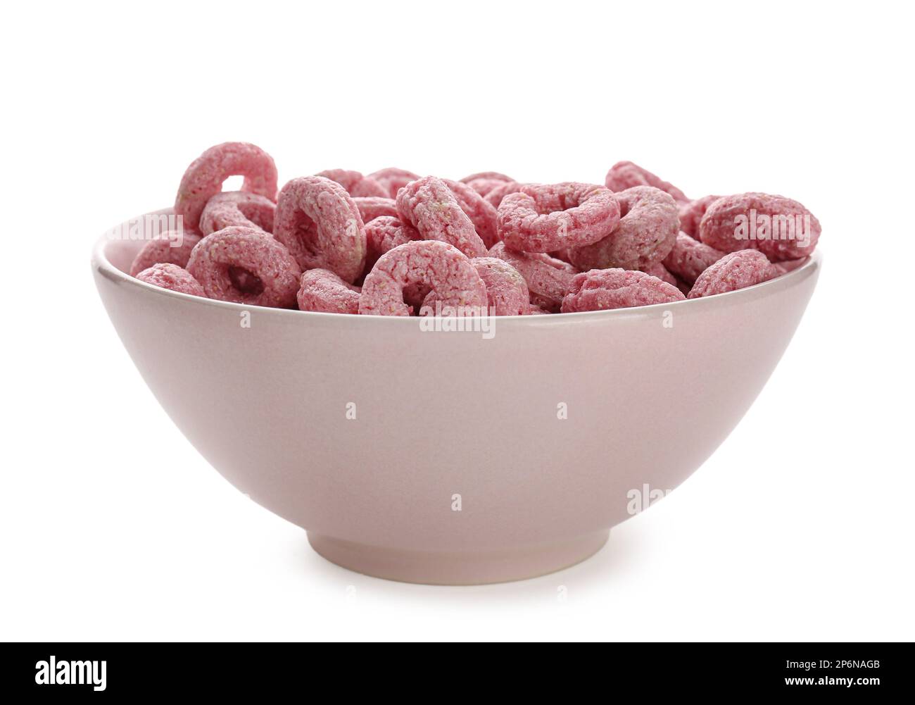 Bowl of pink cereal rings isolated on white background Stock Photo - Alamy