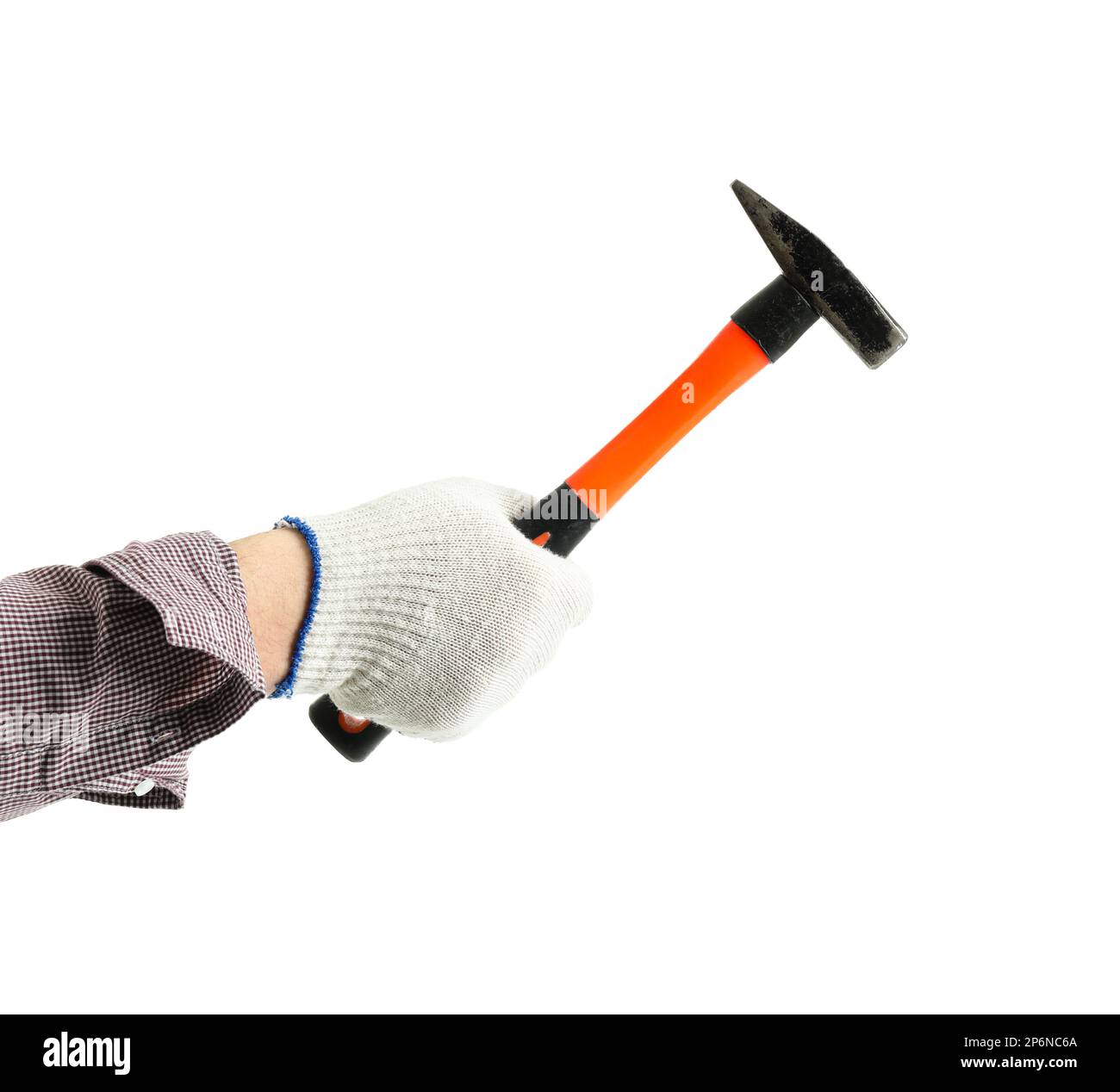 Worker with hammer on white background Stock Photo - Alamy