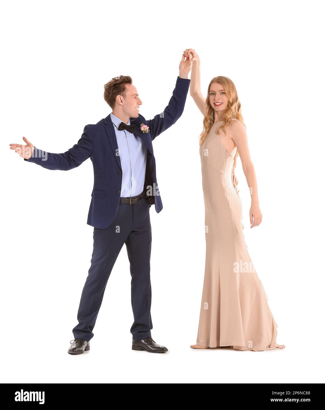Beautiful couple dressed for prom dancing on white background Stock ...