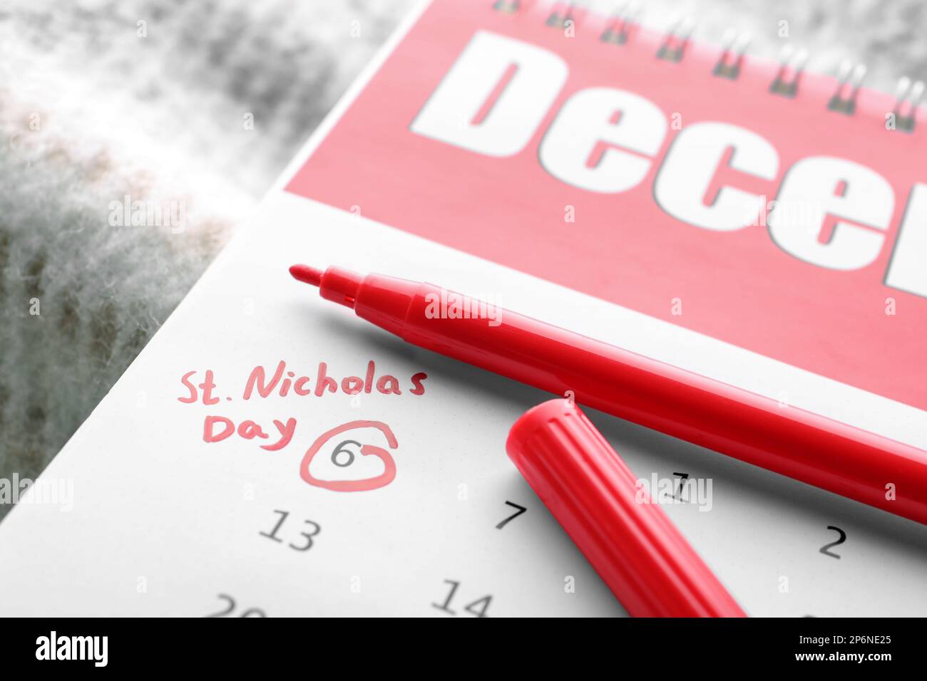 Saint Nicholas Day. Calendar with marked date December 06 and marker ...