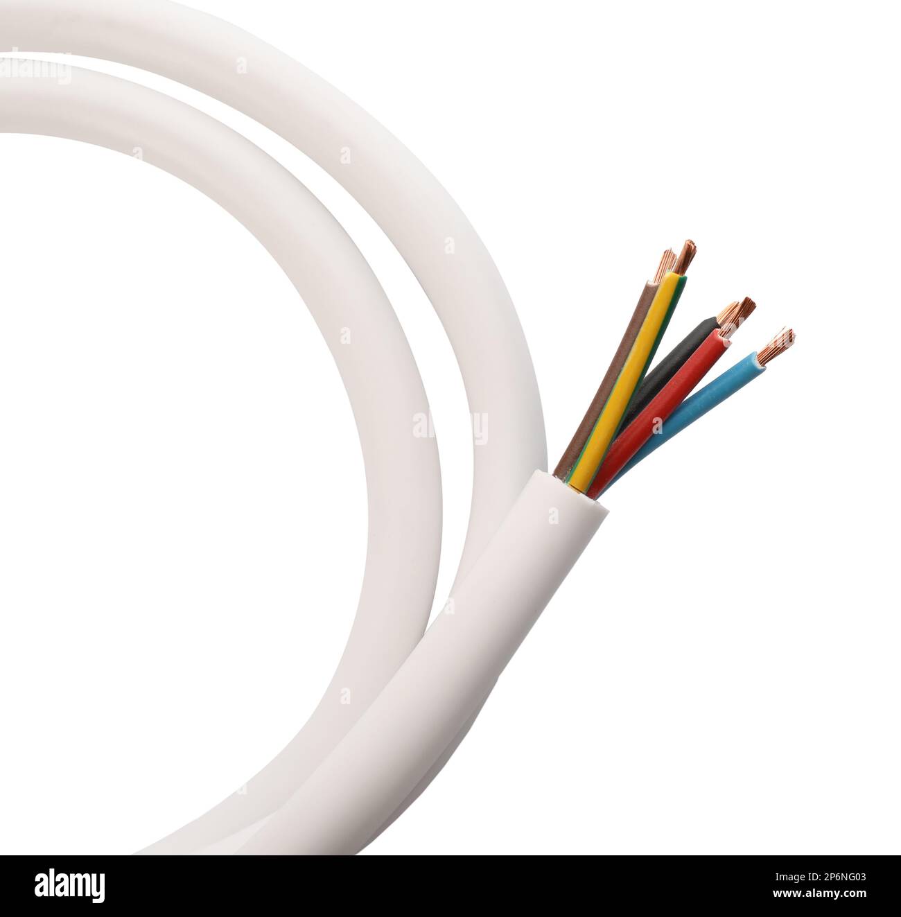 Cable with stripped wires on white background Stock Photo - Alamy