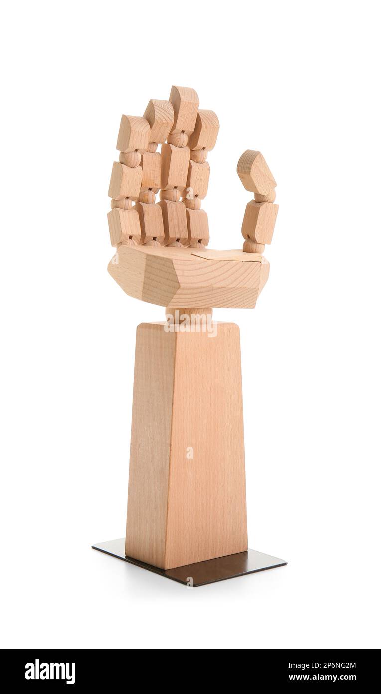 Decorative wooden hand isolated on white background Stock Photo - Alamy