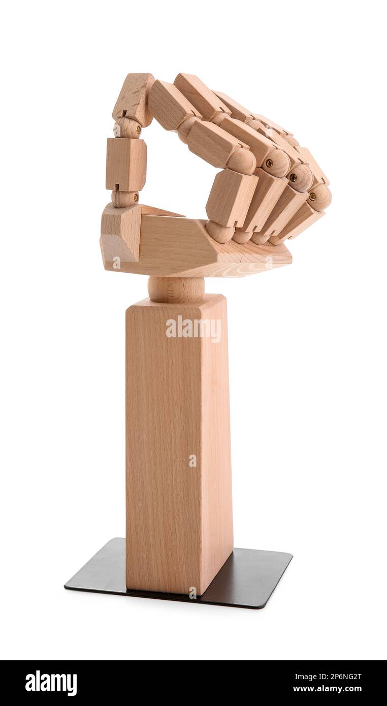 Decorative wooden hand isolated on white background Stock Photo - Alamy