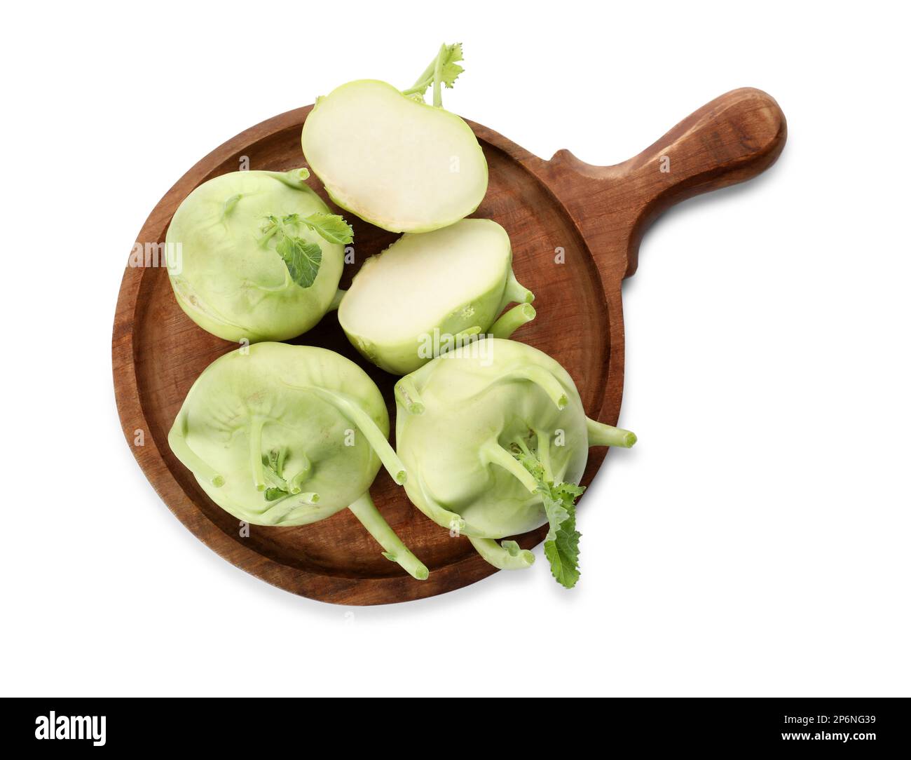 Whole and cut kohlrabi plants on white background, top view Stock Photo ...
