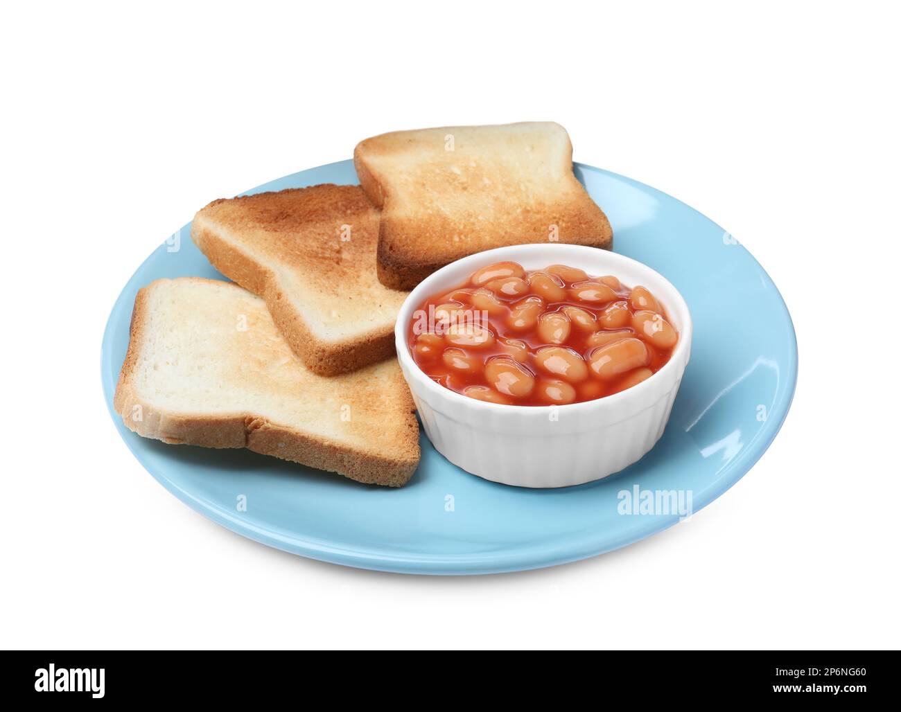 Delicious toast and baked beans on white background Stock Photo - Alamy