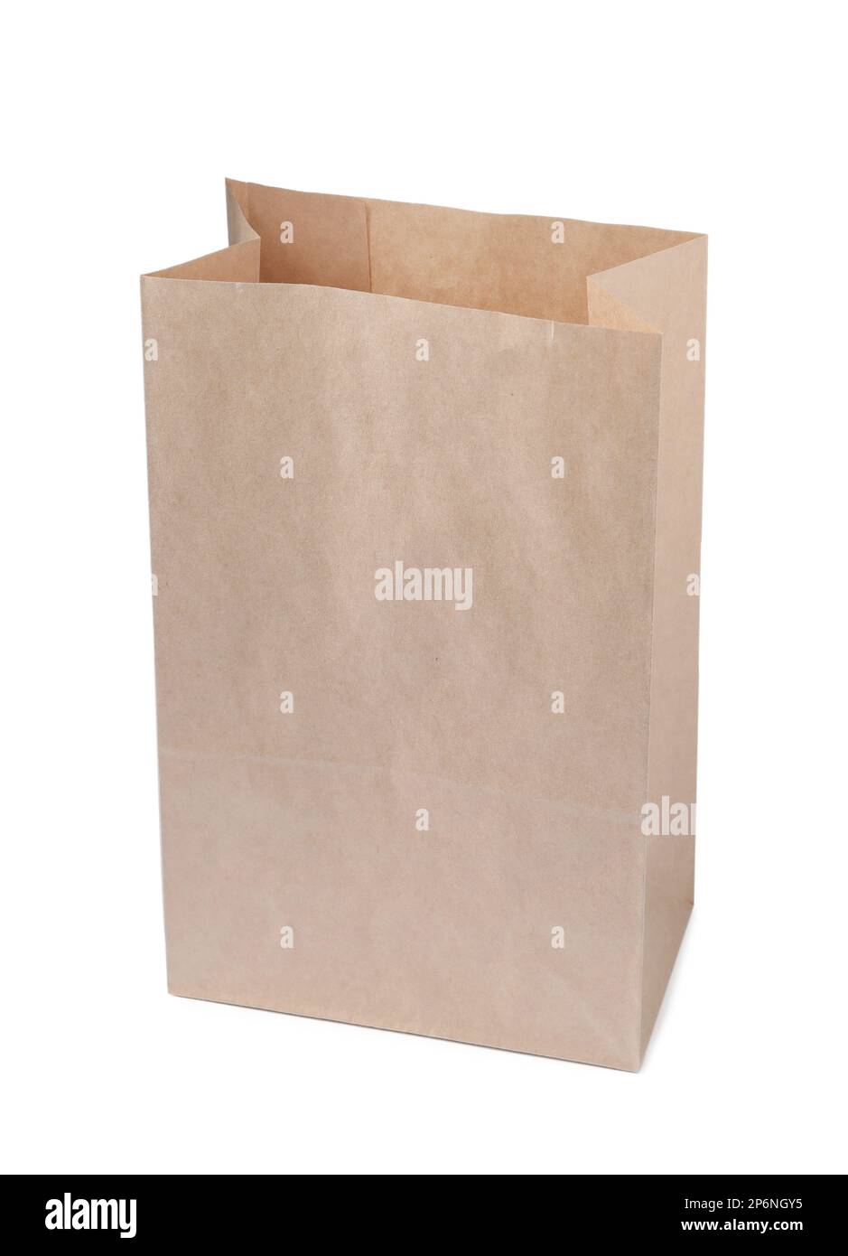 Open kraft paper bag isolated on white Stock Photo - Alamy
