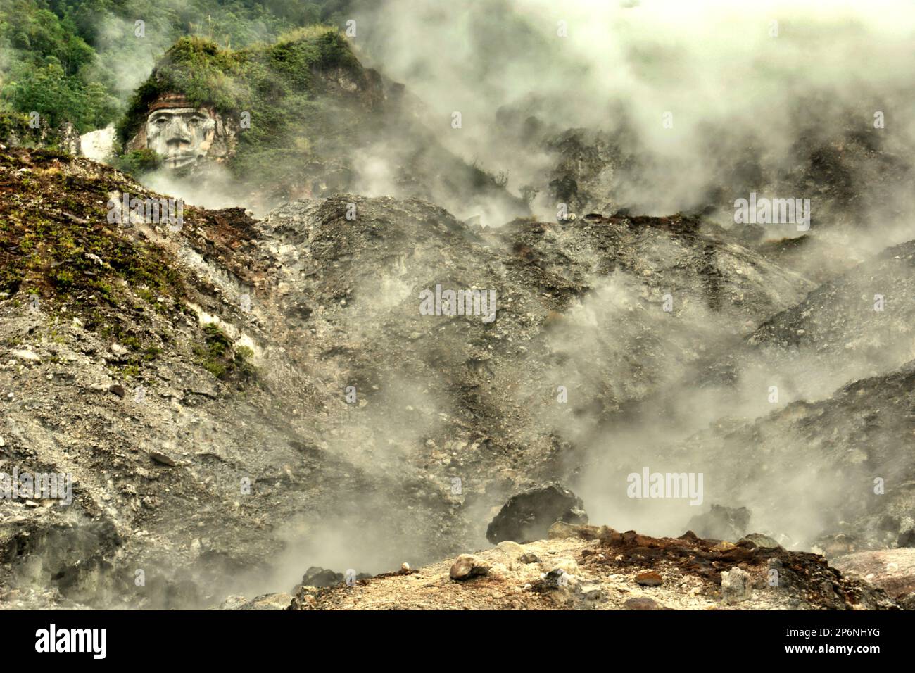 A fumarole field and a giant face formation illustrating the character ...