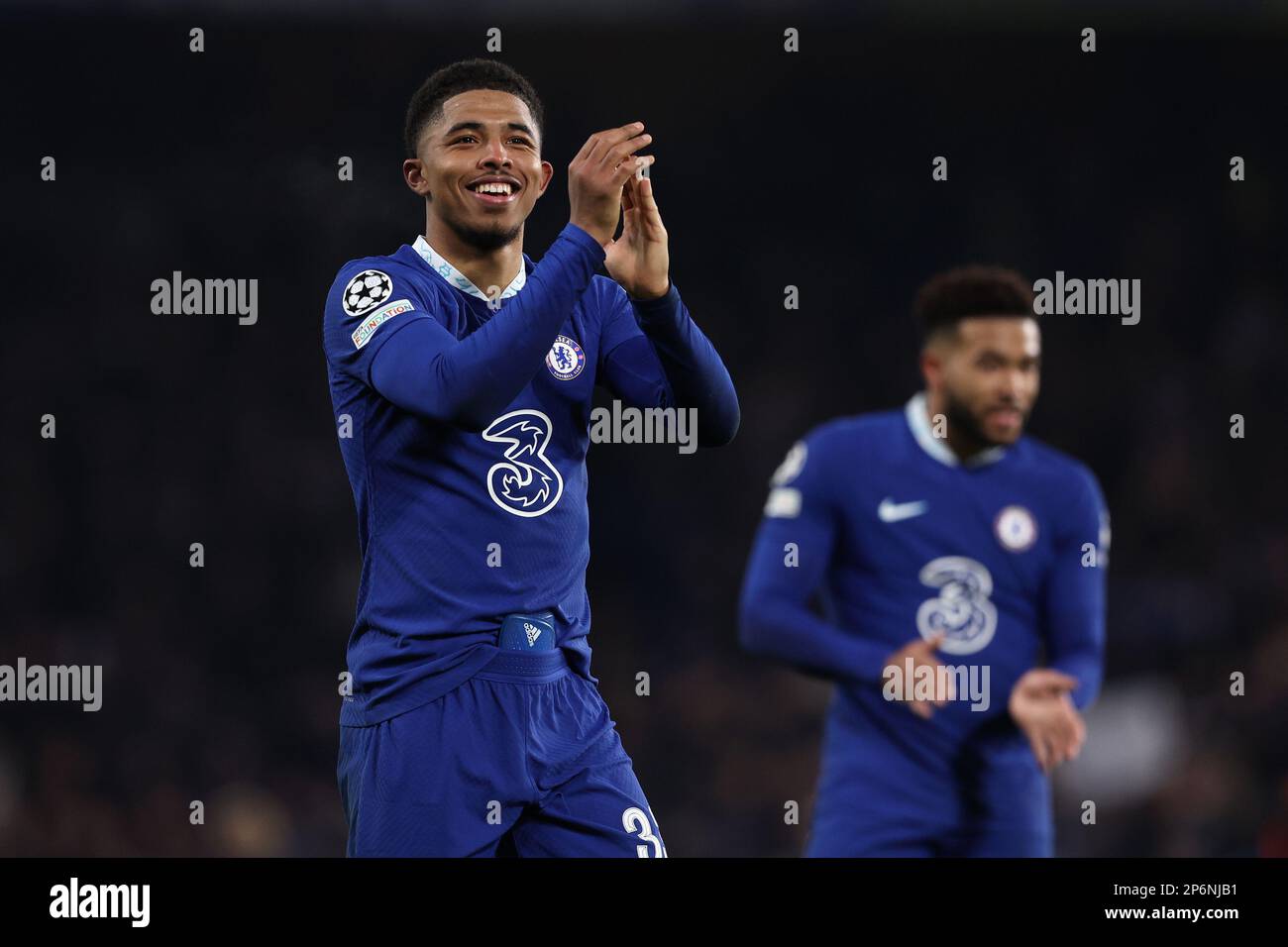 London, UK. 07th Mar, 2023. Wesley Fofana of Chelsea FC claps his hands ...