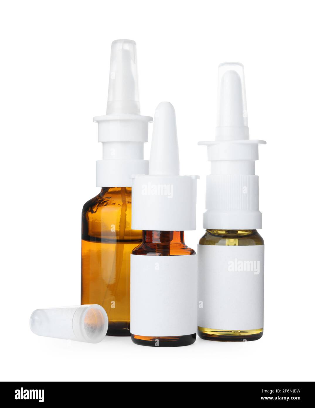 Many different nasal sprays on white background Stock Photo - Alamy