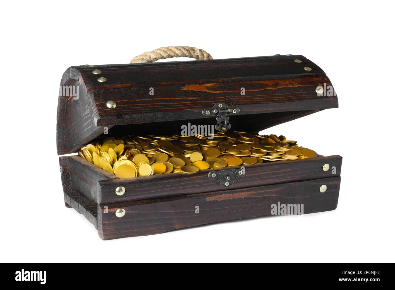 Open treasure chest with gold coins isolated on white Stock Photo - Alamy
